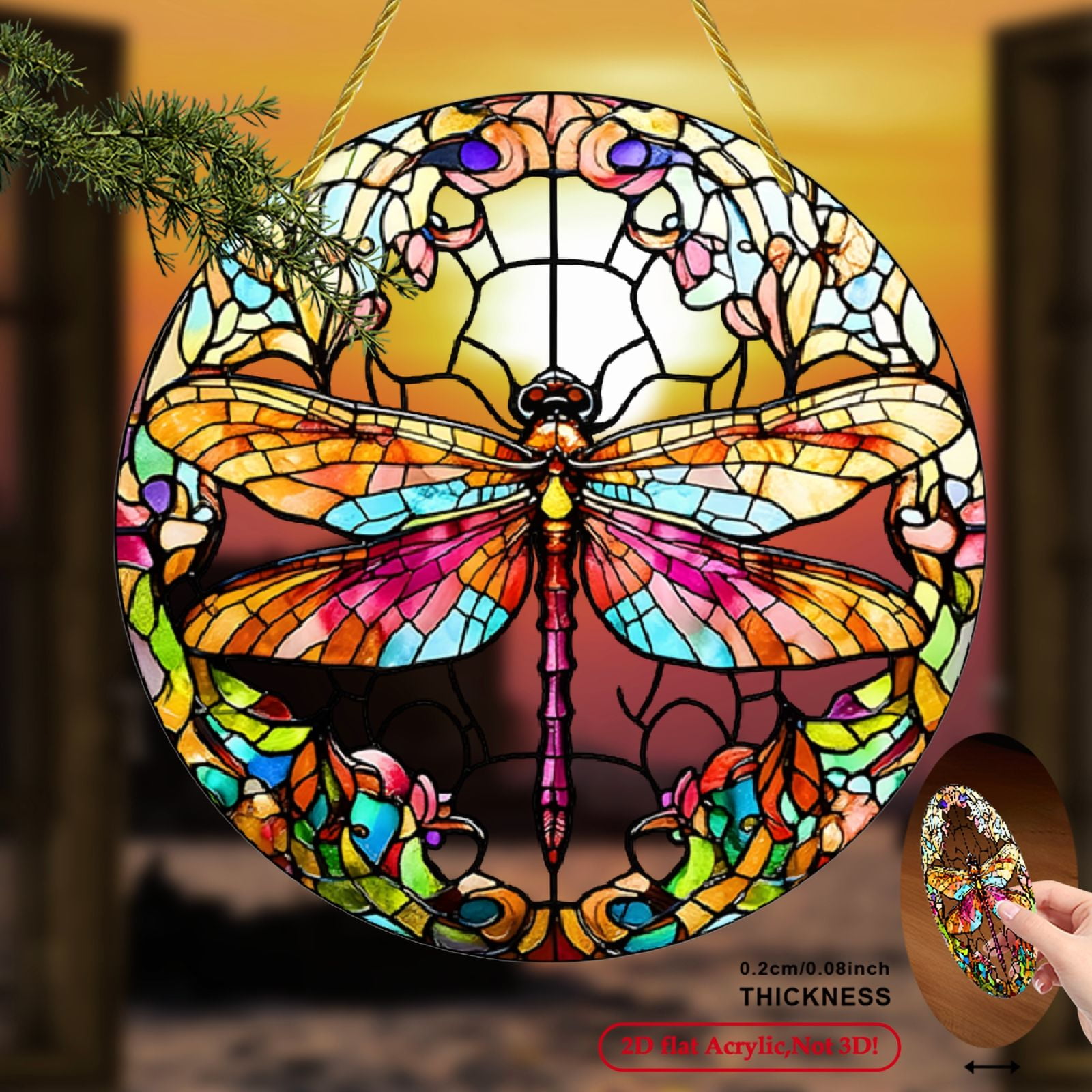 2D Flat, Acrylic Dragonfly Suncatcher - Vibrant Stained Glass-Style ...