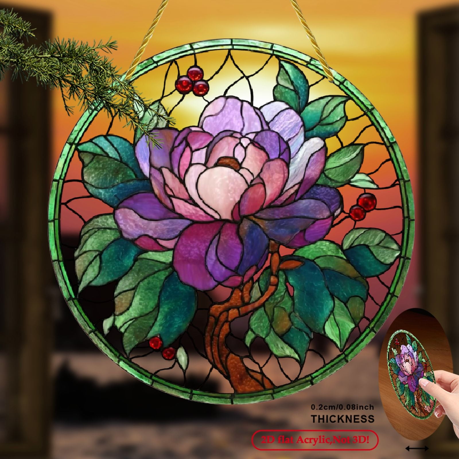 2D Flat - Acrylic, Elegant Peony Colored Glass Style of Hanging ...