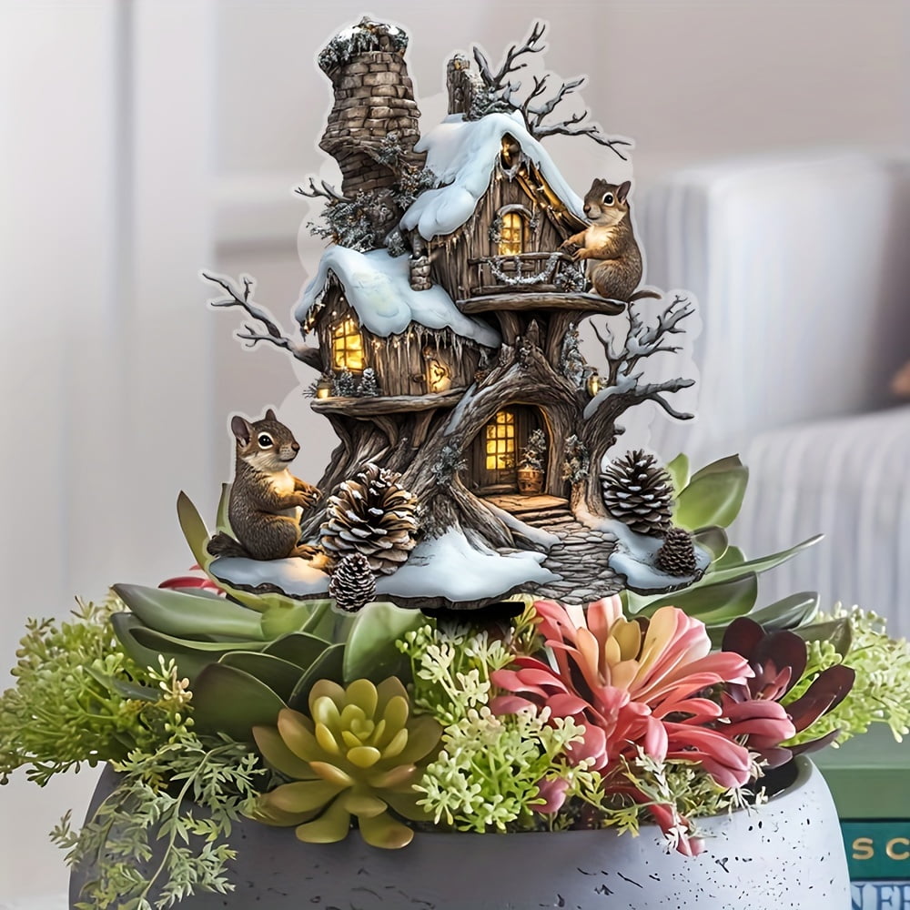 2D Flat Acrylic Garden Stakes with Forest Treehouse, Squirrels ...