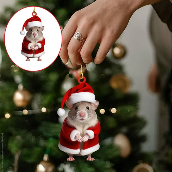 2D Flat Acrylic Hamster Christmas Ornament, Cute Santa Hat Hanging ...