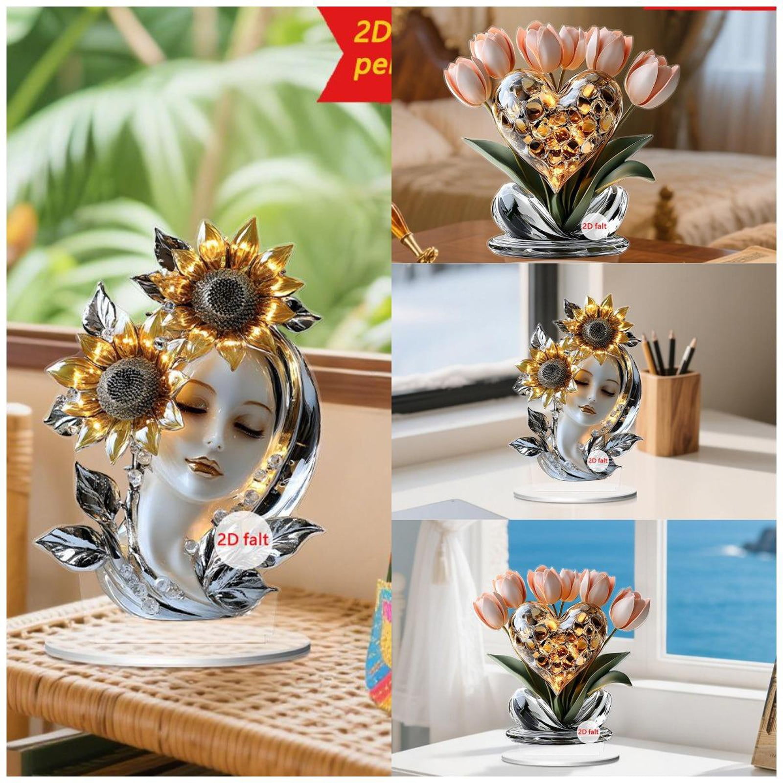 2D Flat Acrylic Tulips Flowers Bouquet Waterproof, 7.36"*7.87" Tulips ...