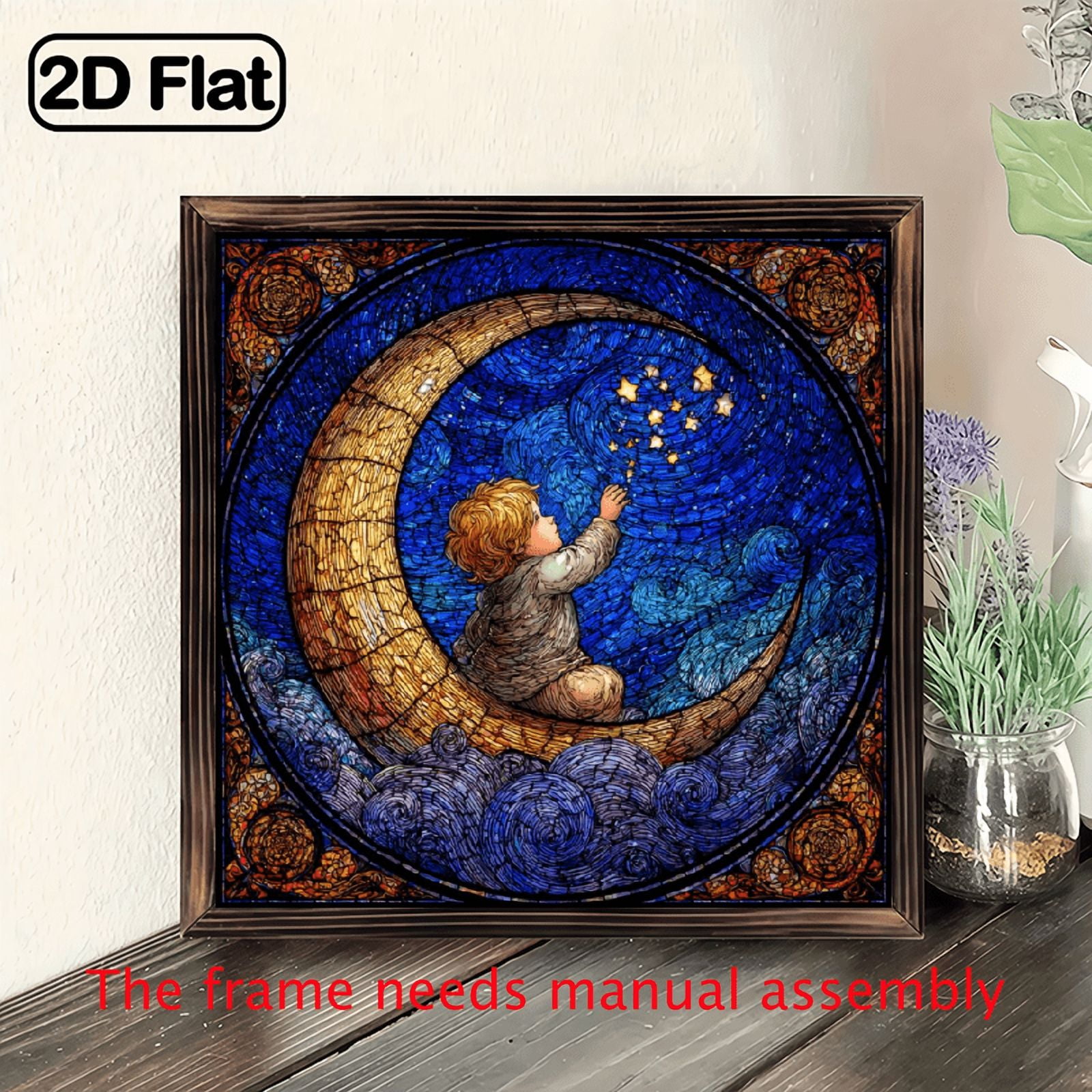 2D Flat, Angel Reaching for Stars Sun Catcher Window Hanging - 8x8 Inch ...