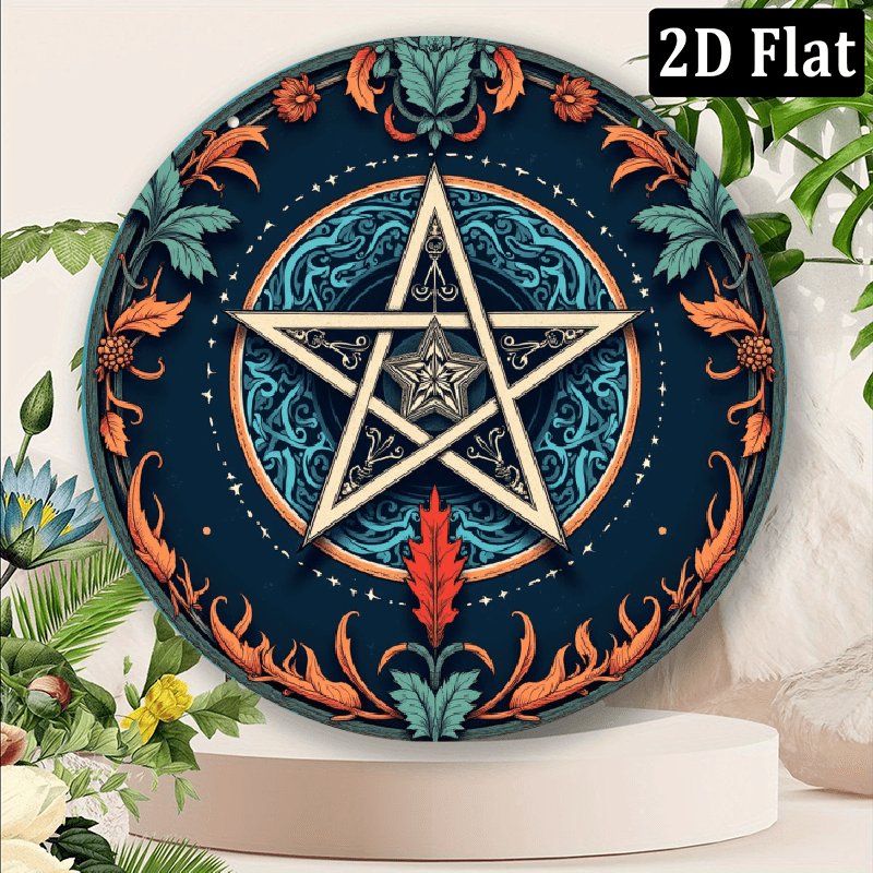 2D Flat, Antique Pentagram Iron Sign, 8x8 Inches - Round Decor with ...
