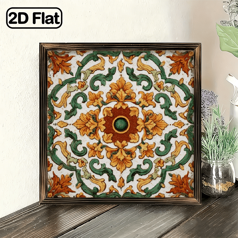 2D Flat Autumn Floral Woodblock Print, 8x8 Inch Modern Square Wall Art ...