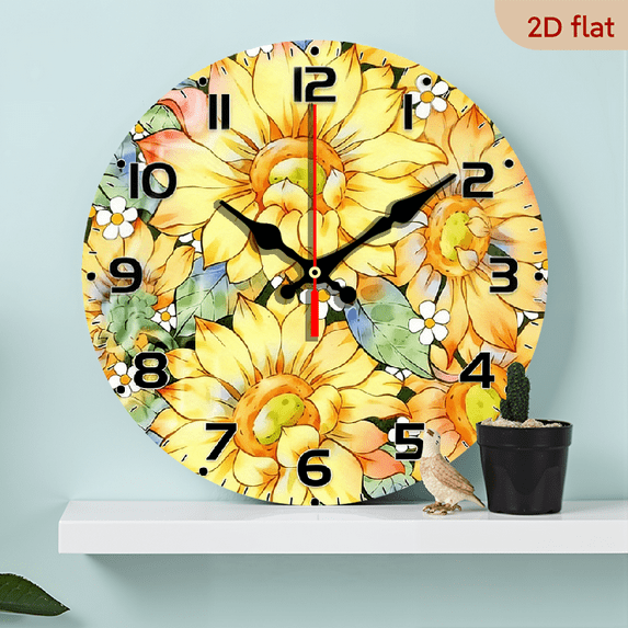 2D Flat, Beautiful sunflower Backdrop Clock - 10-Inch Wood Veneer ...