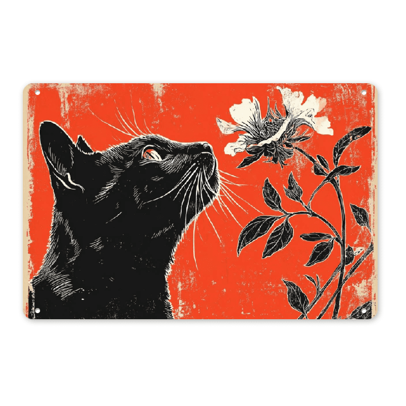 2D Flat, Black Cat Wall Art - Metal Funny Cat Wall Art Metal Signs ...