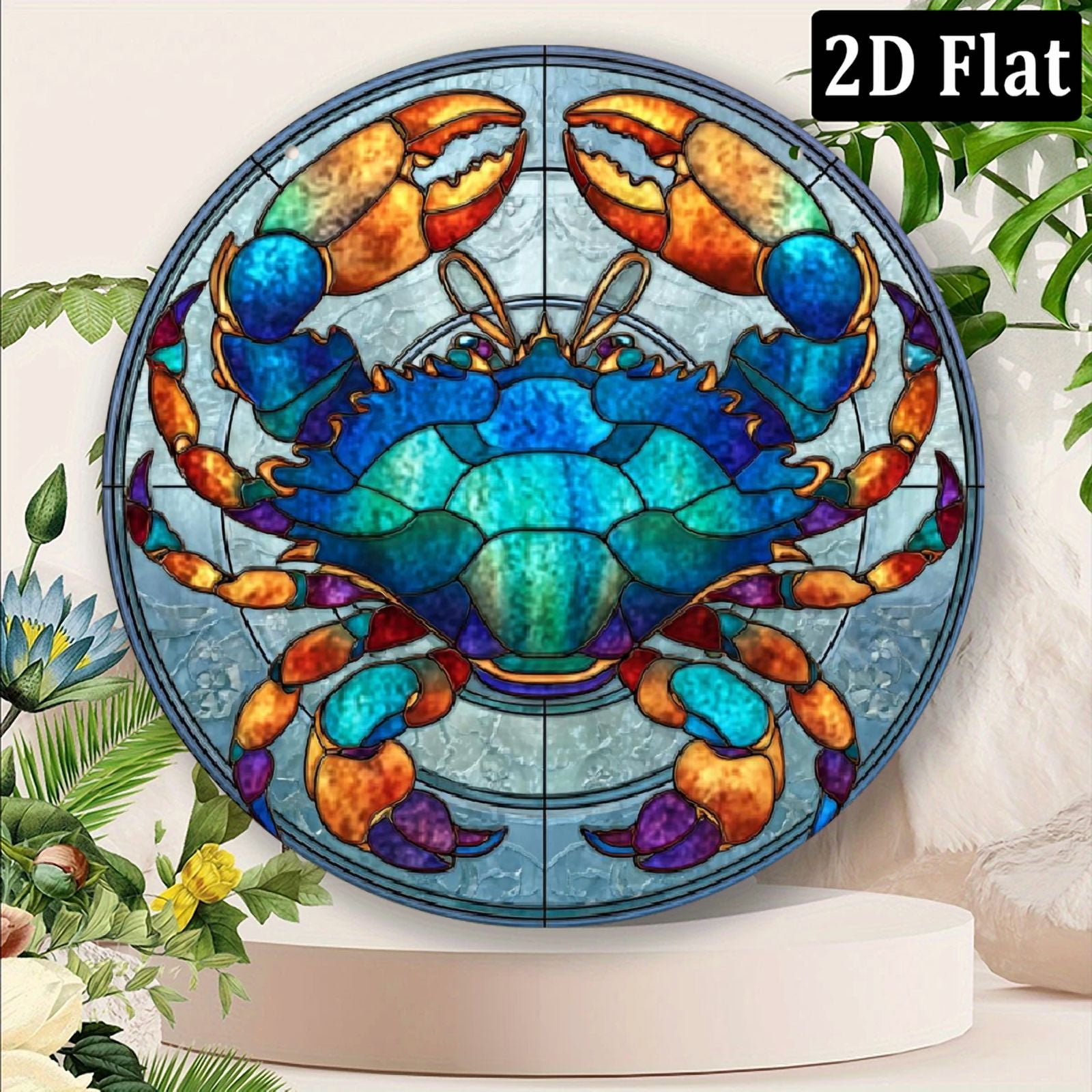 2D Flat, Blue Design Crab Wall Hanging Art Decorative Sign, Decoration ...