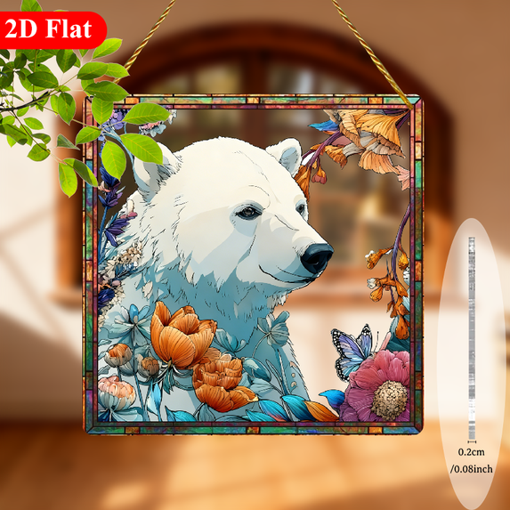 2D Flat, Bohemian Polar Bear Window Hanging Decor - 8x8 Inch Acrylic ...