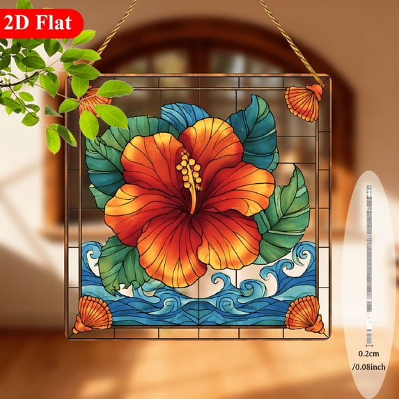 2D Flat, Bohemian Stained-Style Tropical Flower Acrylic Sun Catcher ...