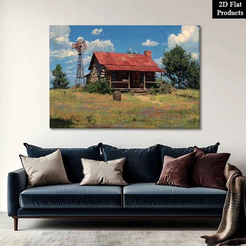 A 2D Flat Canvas Poster Featuring an American Countryside Scene with a ...