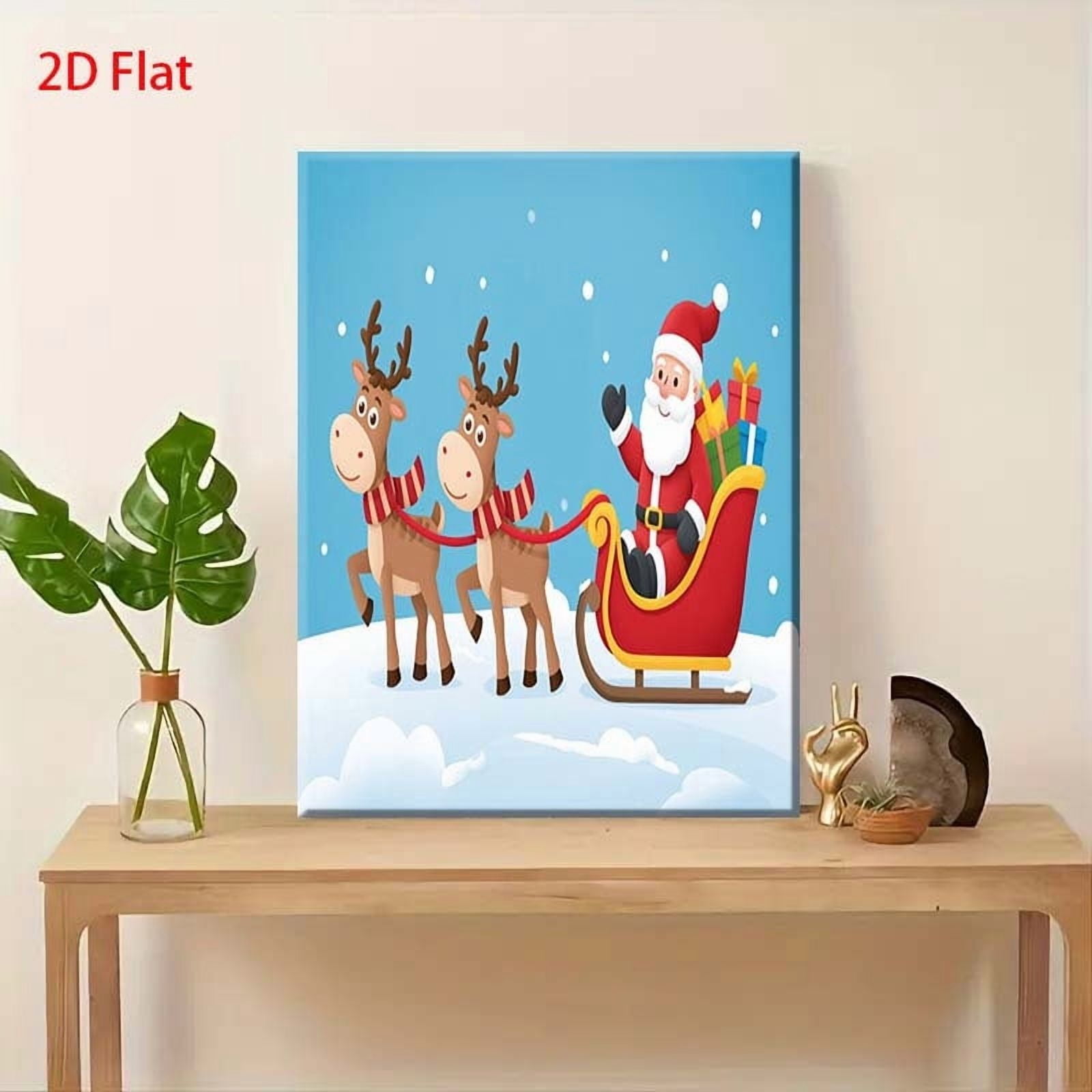 2D Flat Cartoon Santa's Reindeer Sleigh & Elk Sleigh Christmas Wall Art ...