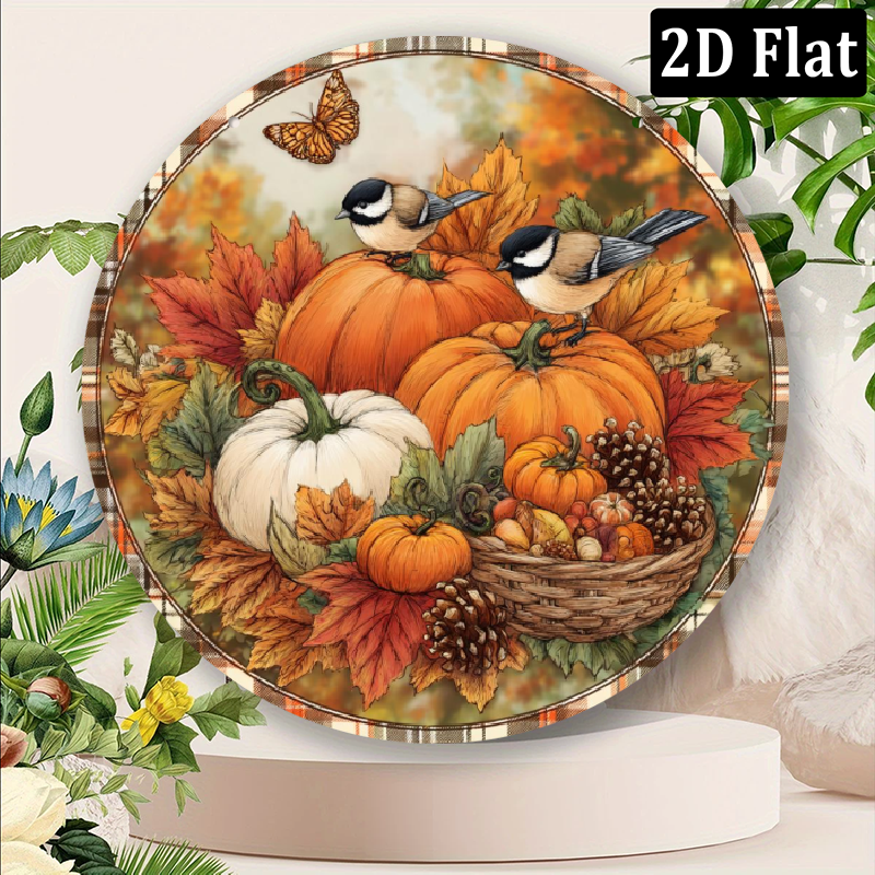 2D Flat, Charming Autumn Wreath Sign, 8x8 inch Aluminum with Leaves ...