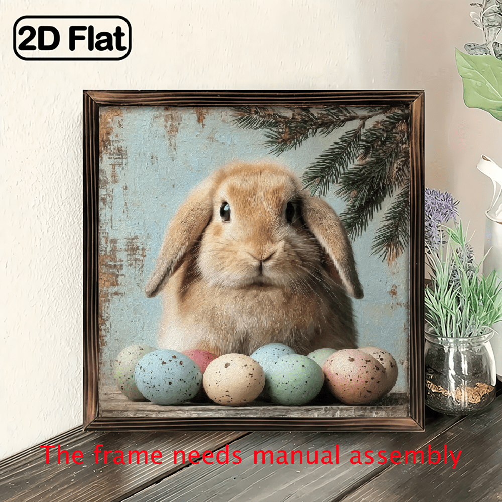 2D Flat - Charming Bunny Easter Egg Spring Decor Wooden Sign - 8x8 Inch ...