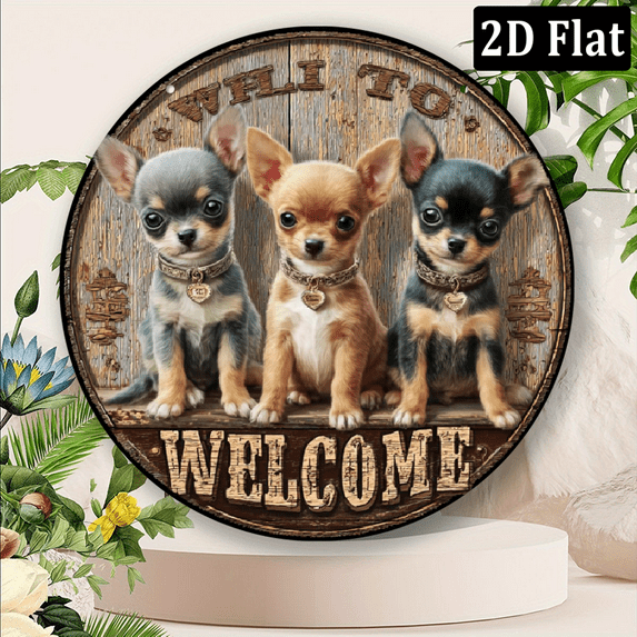 2D Flat, Charming Chihuahua Puppies Welcome Sign, Waterproof Fade ...