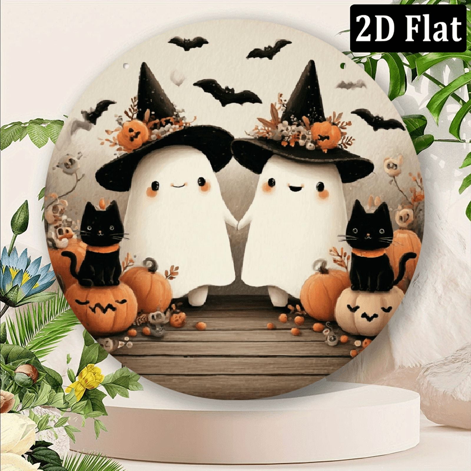 2D Flat Charming Halloween-Themed Metal Wall Art 8x8 Inch Round Iron ...