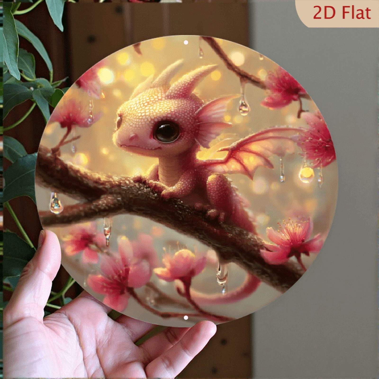 2D Flat, Charming Pink Dragon Metal Sign - Cute Cherry Blossom Design ...