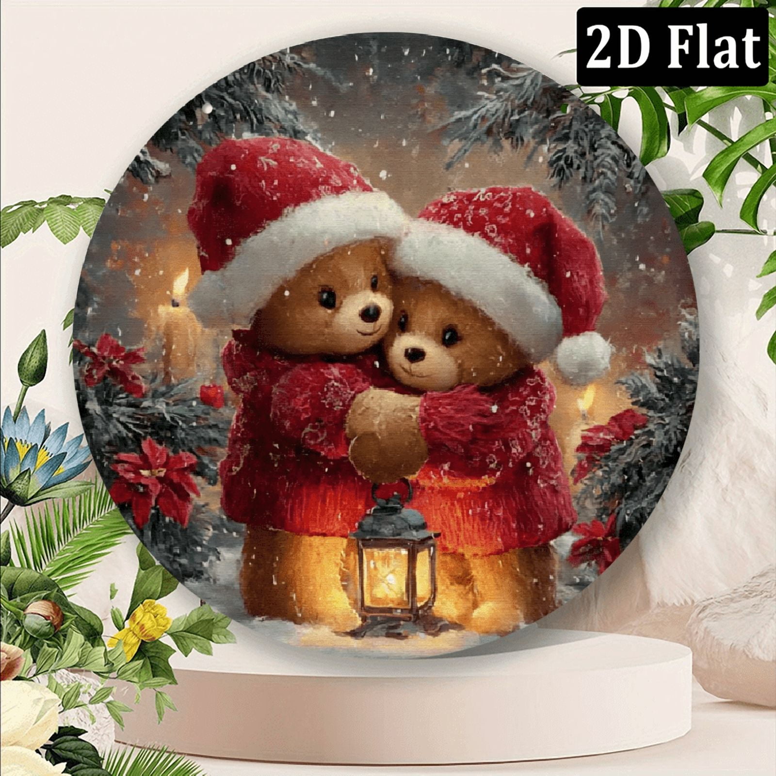 2D Flat Christmas Metal Sign Christmas Bear Round Sign for Kitchen ...