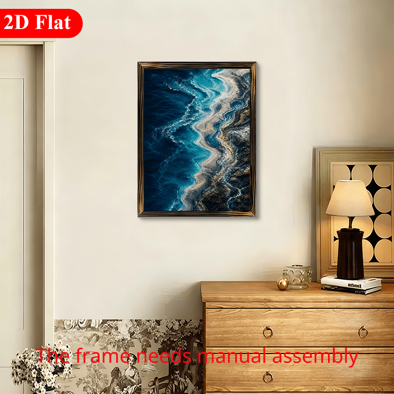 2D Flat, Coastal Shoreline Wood Framed Wall Art, Coastal Ocean ...