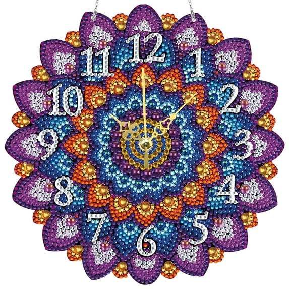 2D/Flat DIY Mandala Wooden Diamond Painting Ornament with Clock ...