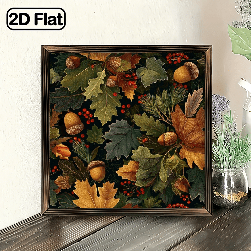2D Flat, Decor Sign 8x8 Inch, Autumn Fall Foliage Acorn Berry Leaf ...