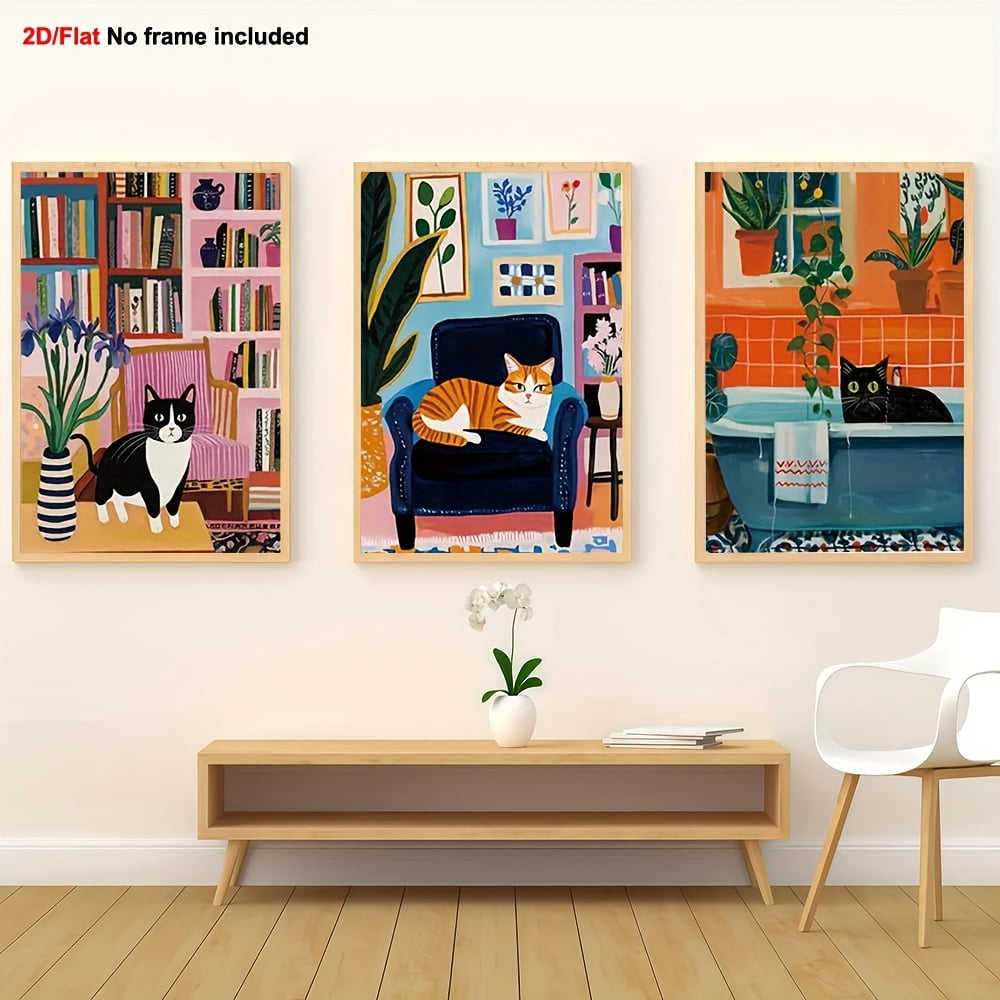 [2D Flat] Decorative Painting Set of 3, 2D Flat Frameless Canvas Art ...