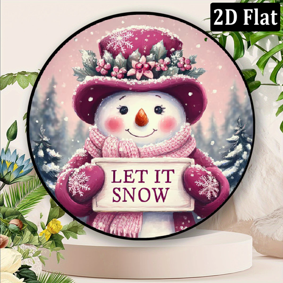 2D Flat Decorative Signs Plaques 1pc Cute Snowman Foil Engraving Round ...