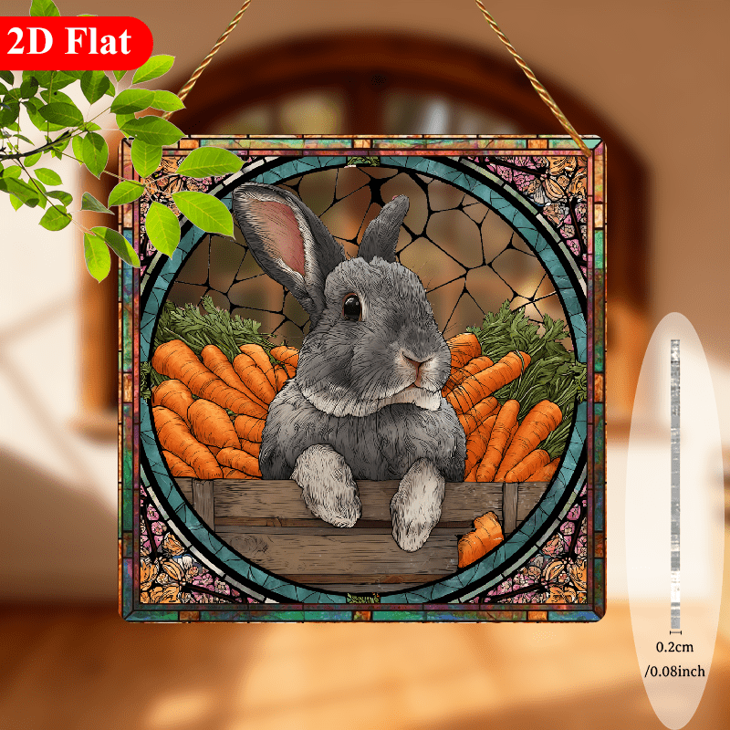 2D Flat - Easter Bunny in Carrot Box Hanging Suncatcher (8X8)- Stained ...