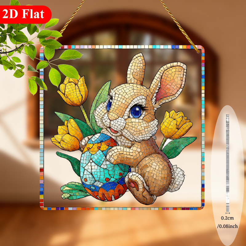 2D Flat, Easter Bunny in Floral Frame Square Acrylic Suncatcher Sign ...