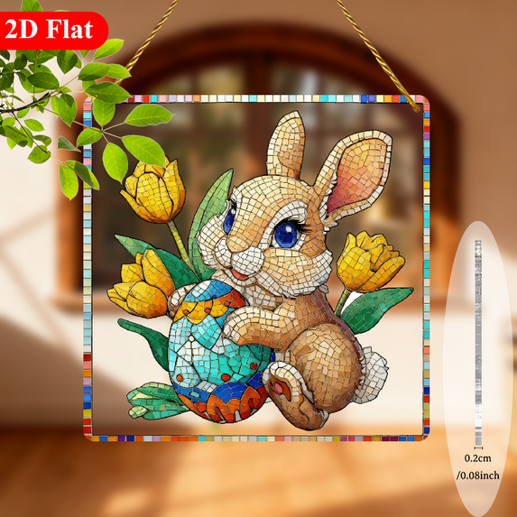 2D Flat, Easter Bunny in Floral Frame Square Acrylic Suncatcher Sign ...