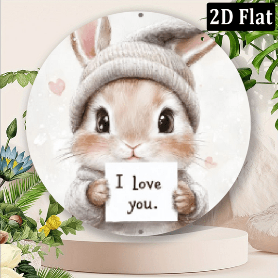 2D Flat, Easter Bunny Wall Hanging Decor 8x8 Inch Round Aluminum Sign ...