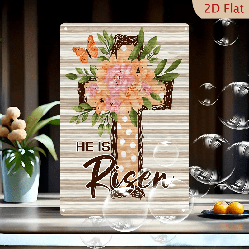 2D Flat, Easter Happy Cross Metal Sign 12x8in, Seasonal Outdoor Indoor ...