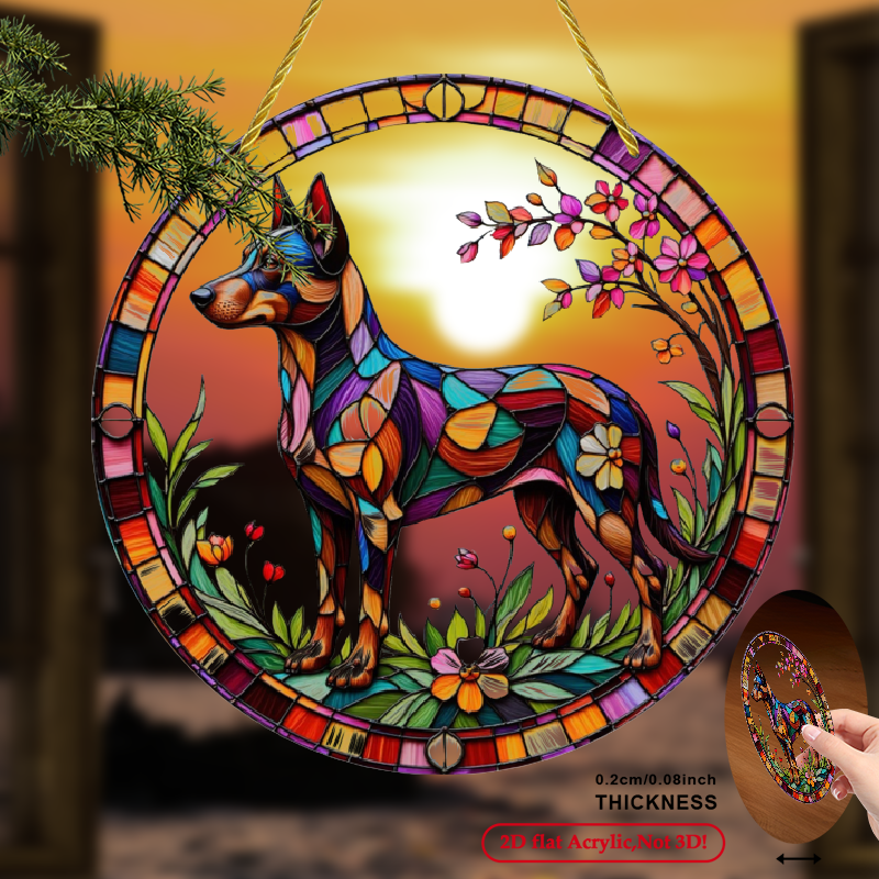 2D Flat Elegant Acrylic Suncatcher - Floral Dog Silhouette Blending Art ...