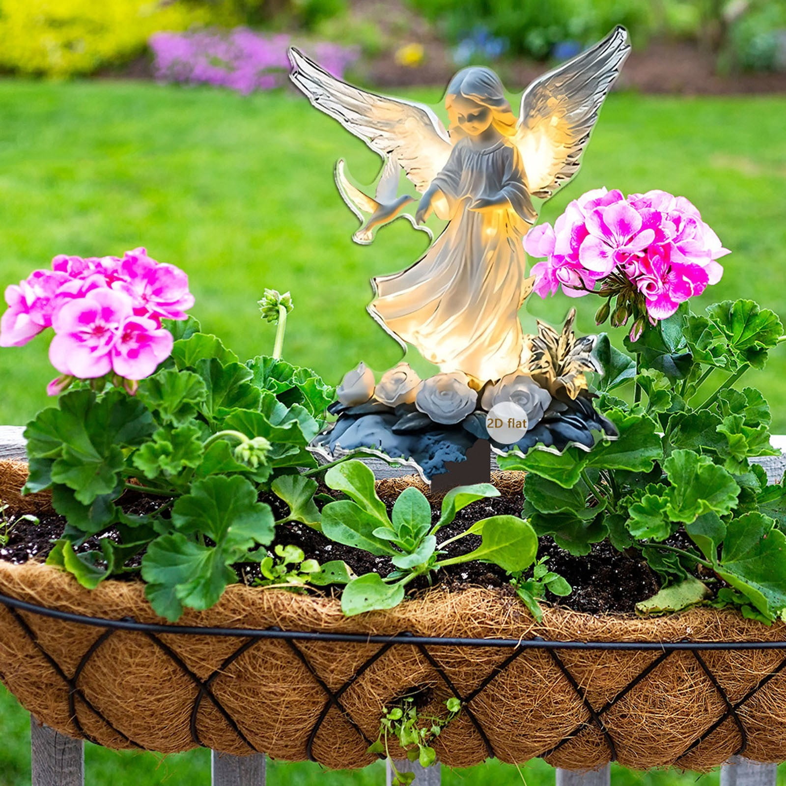 2D Flat Fairy Garden Stake with Wings & LED Lights, Decorative Angel ...