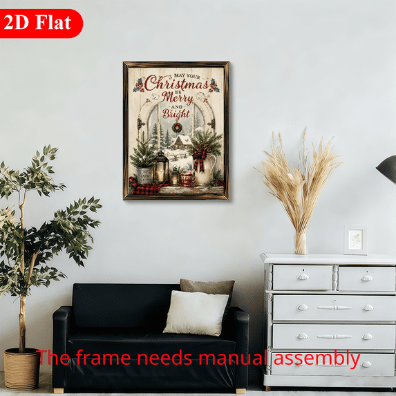 2D Flat, Farmhouse Christmas Wood Framed Wall Art, Rustic Winter ...