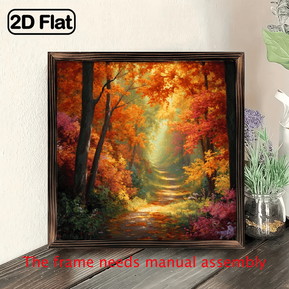 2D Flat, Featuring a Dreamy Autumn Forest Path, Designed As a Wooden ...