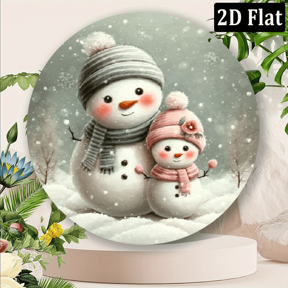 2D Flat, Festive 8X8 Inch Round Metal Sign Christmas Pink, Personalized ...