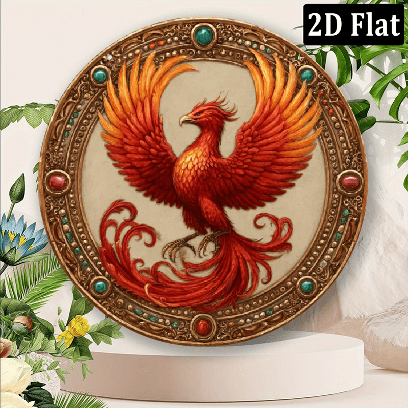 2D Flat, Fire Phoenix Wall Art Decorative Sign, Jewelry Border Design ...
