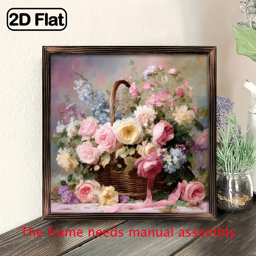 2D Flat, Flower Basket wooden frame painting, decorative signboards and ...