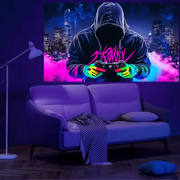 2D Flat Fluorescent Tapestry Mysterious Man Game Controller Print Wall ...