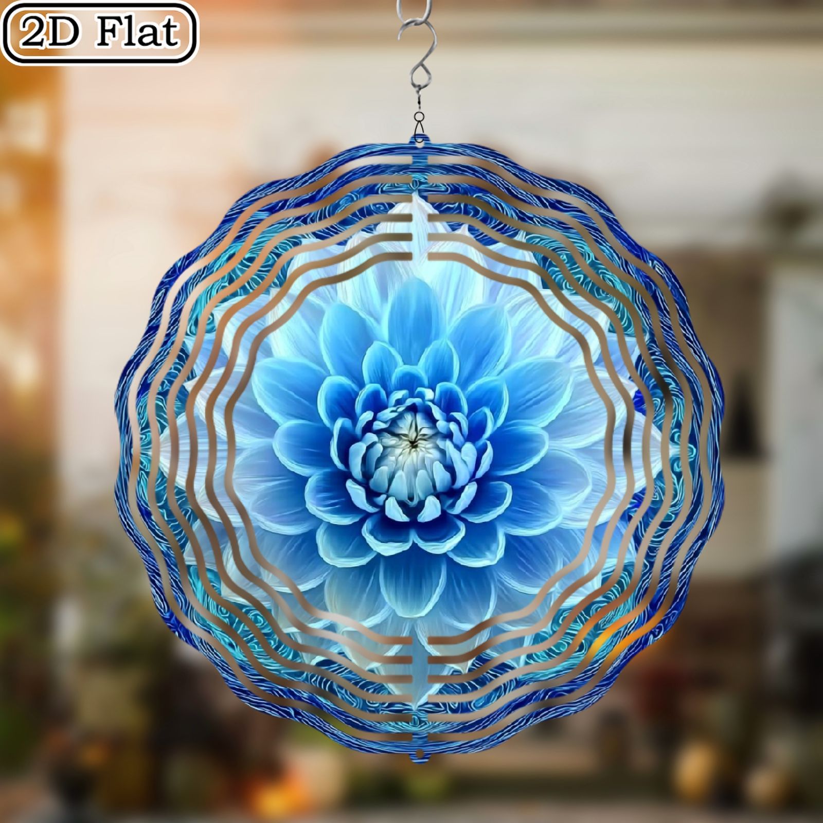 2D Flat, Handcrafted Blue Petal 2D Metal Wind Spinner - Weather ...