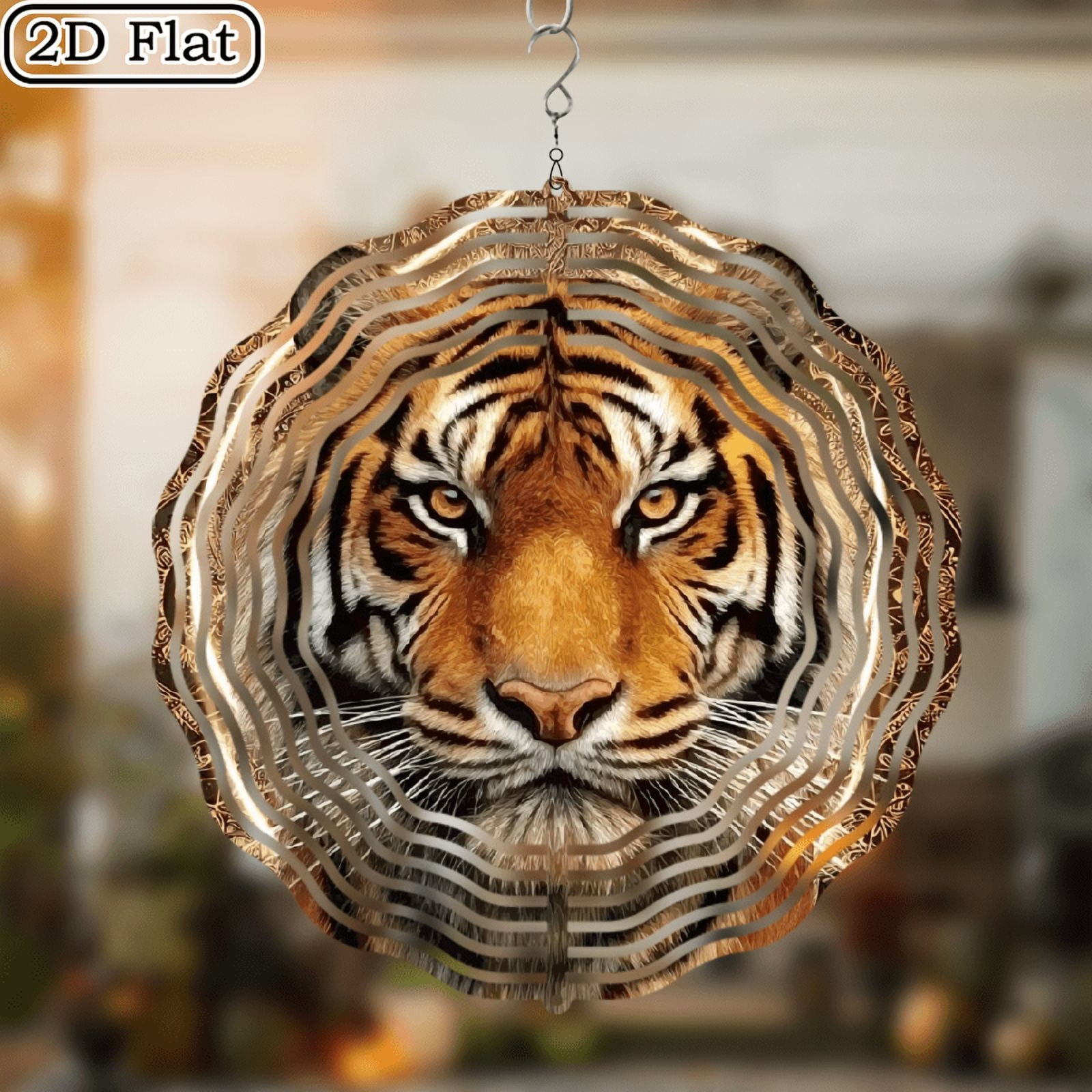 2D Flat, Handmade Tiger Metal Wind Chime for Outdoor Decor - 10 Inch ...
