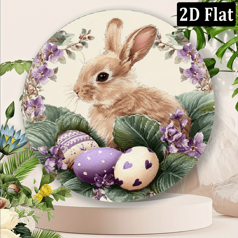 2D Flat, Happy Easter Wall Art Decorative Sign, Vintage Eggs Rabbit Pattern Aluminum Sign ...