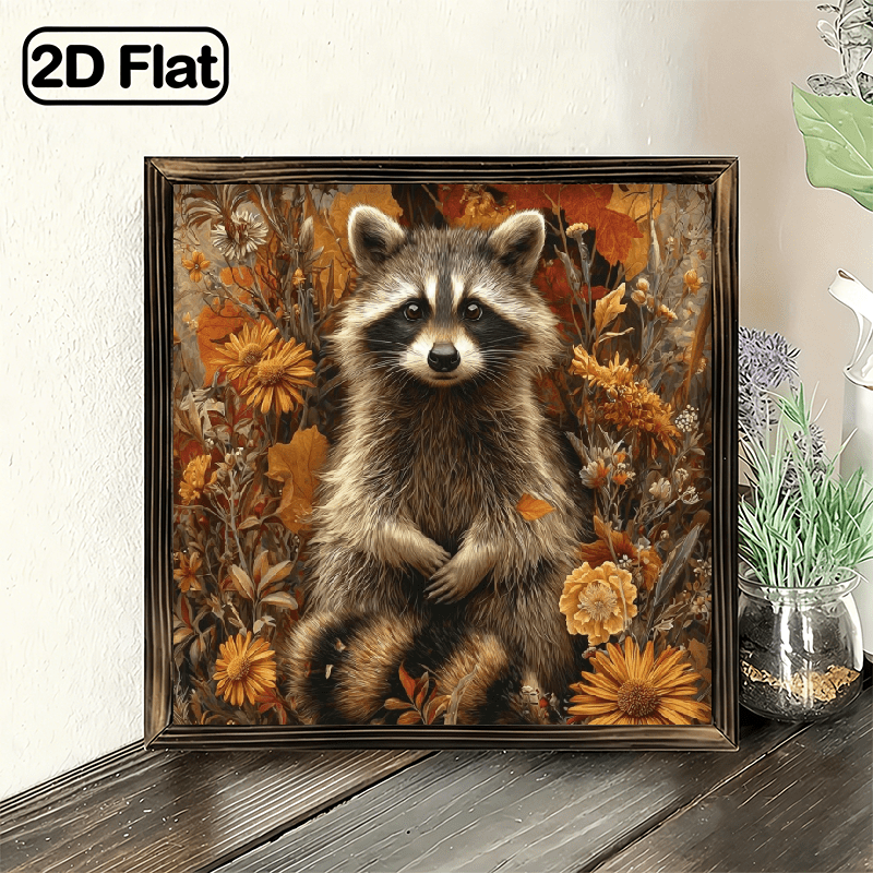 2D Flat, Heart Raccoon Autumn Leaves Sign, 8x8 Inch Decorative Sign ...