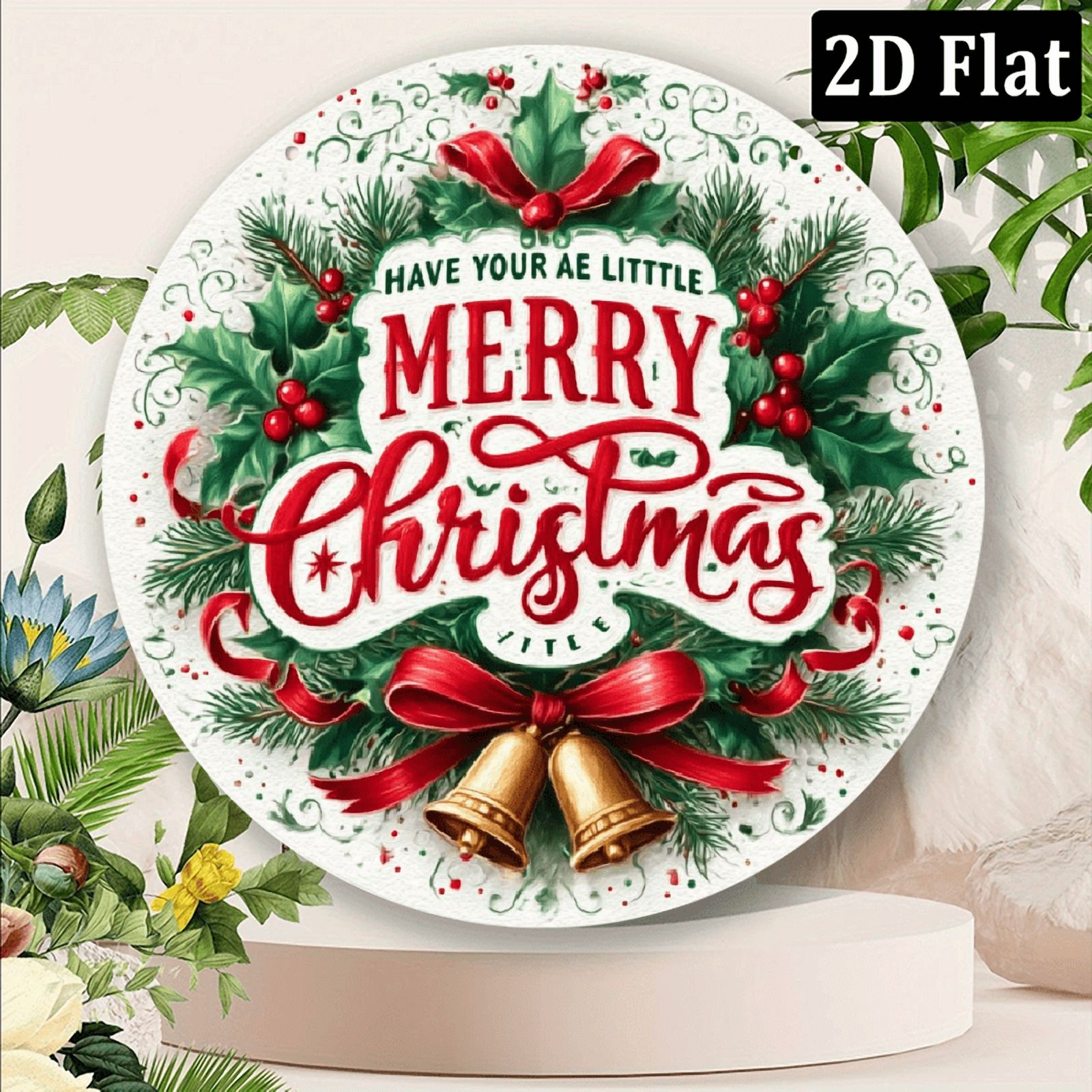 2D Flat Holiday Festive Round Iron Tin Sign Wall Art Decor, 8*8 Inch ...