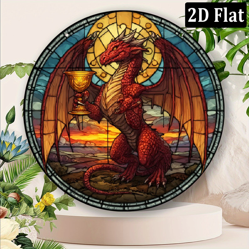 2D Flat The Holy Grail Dragon Round Aluminum Sign, Wall Art Decorative ...