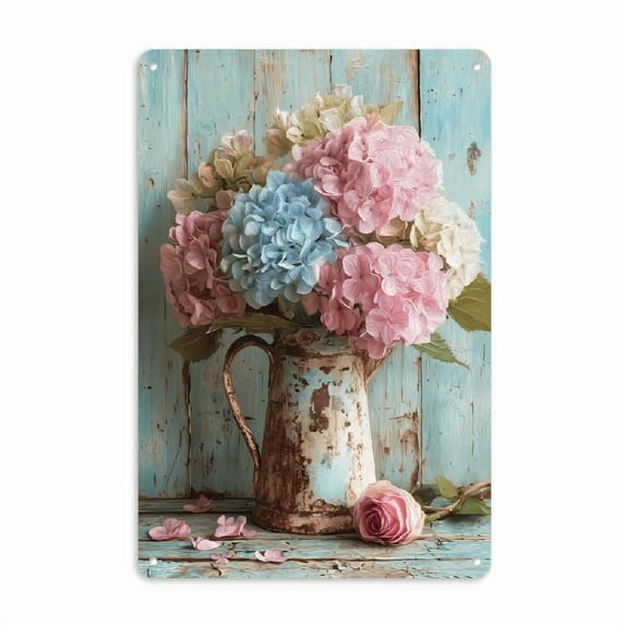 2D Flat Hydrangea Metal Tin Sign, 8x12inch Suitable for Living Room ...