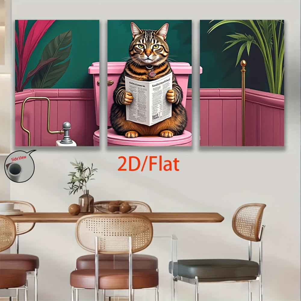 2D Flat, [JIT]3pcs, 2D/Flat, decorative painting--frameless, Quirky Cat ...