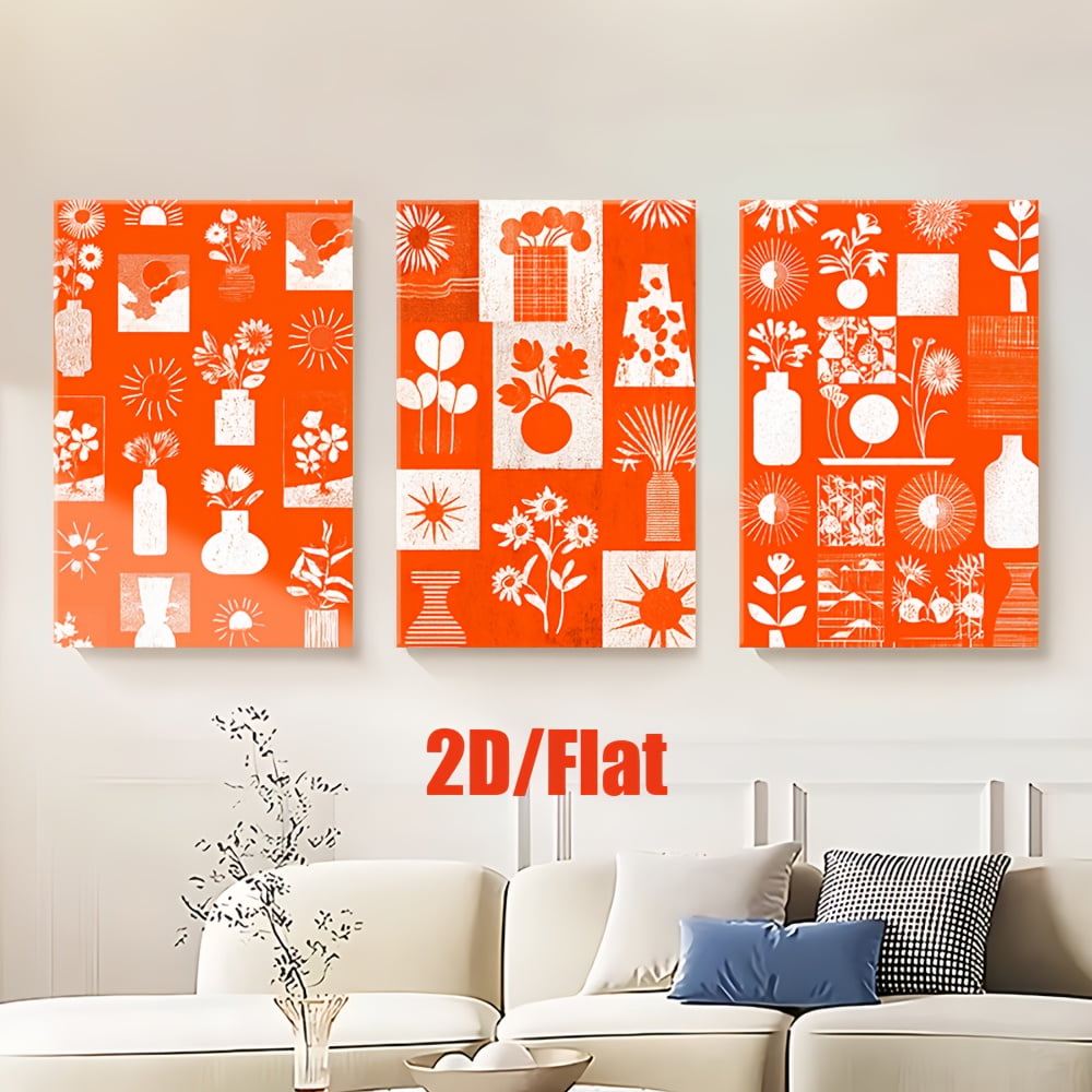 2D Flat, [JIT]3pcs/set, 2D Flat canvas paintings-frameless, A red ...