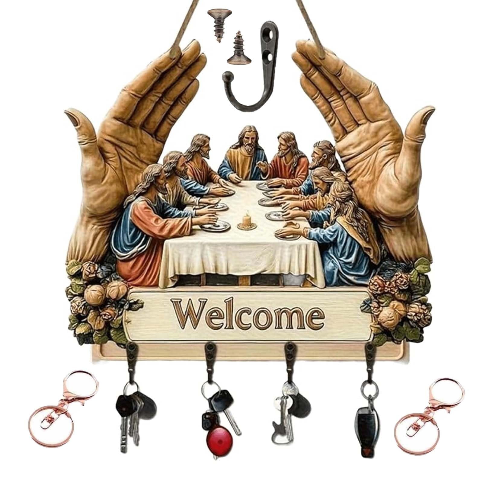 2D Flat Jesus and Disciples Wall Art with Key Hooks, Religious Keychain ...