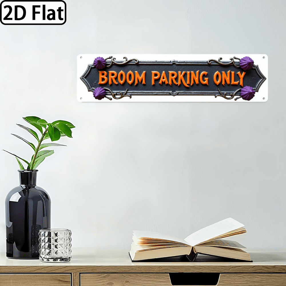 2D Flat, Large Vintage Gothic Broom Broomstick Metal Wall Sign - 4x16 ...